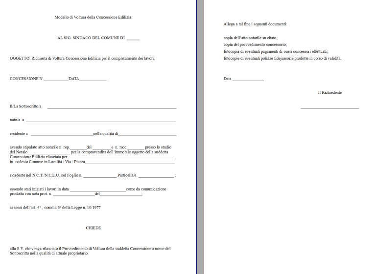 Voltura Concessione Edilizia - Fac Simile Word e PDF e Guida alla Compilazione