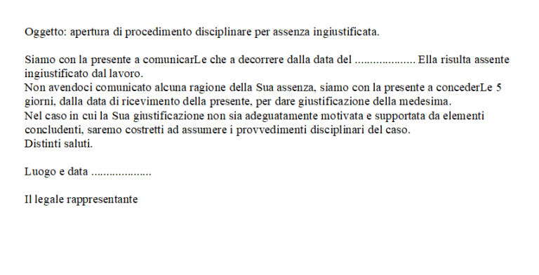 Lettera di Richiamo per Assenza Ingiustificata - Modello e Guida alla ...