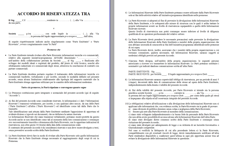Accordo di Riservatezza - Modello Word e PDF e Guida alla Compilazione