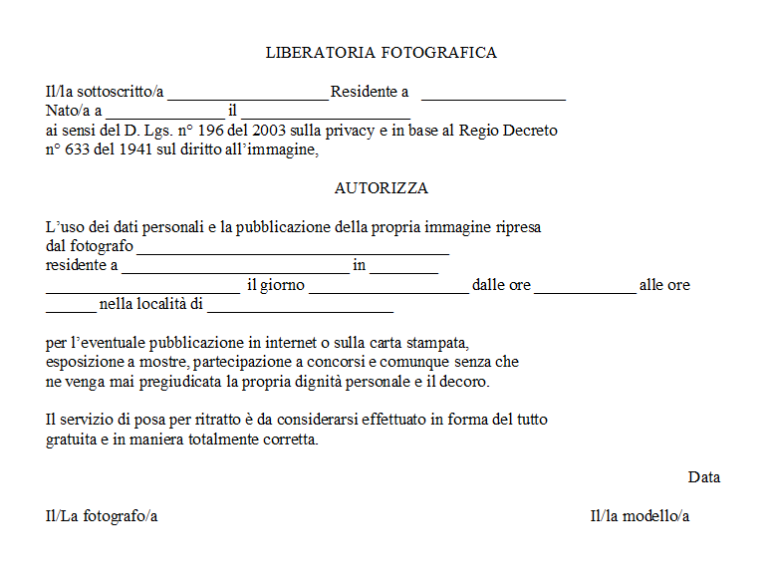 Liberatoria Fotografica - Fac Simile Word e PDF e Guida alla Compilazione