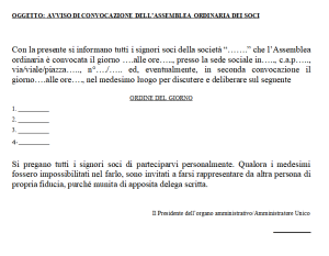 Convocazione Assemblea Soci Srl - Fac Simile Word e Guida alla Compilazione