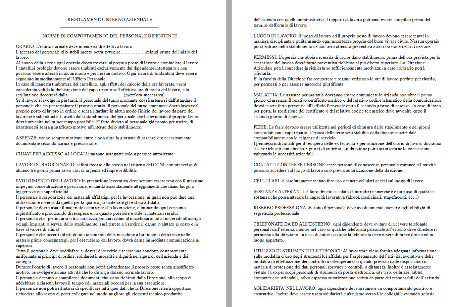 Regolamento Aziendale Interno - Fac Simile Word e PDF e Guida alla ...