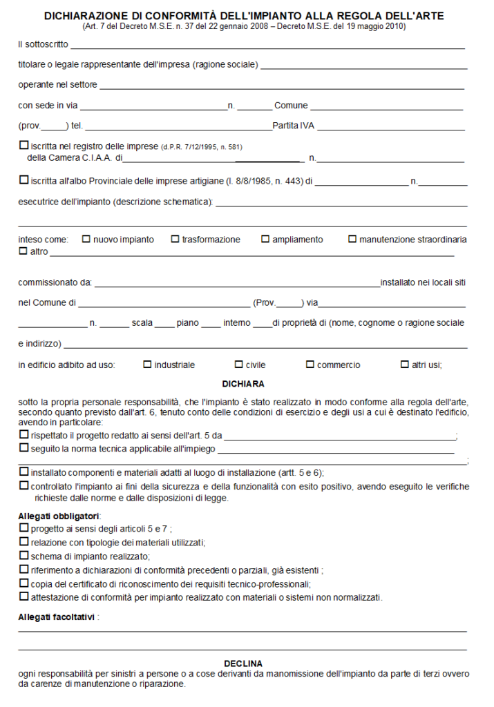 Dichiarazione Conformità Impianto Fotovoltaico Fac Simile Word E Pdf