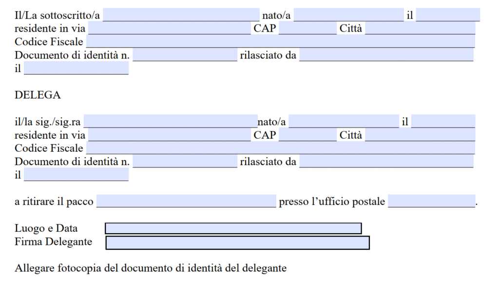 Delega Ritiro Pacco Poste Italiane - Modulo Word e PDF e Guida alla ...