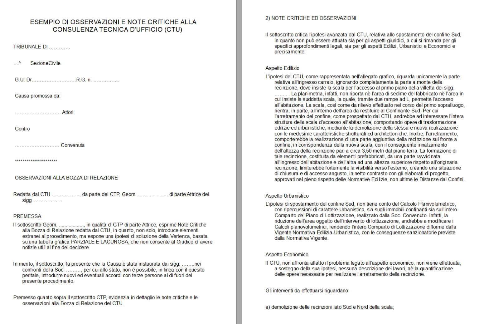 Osservazioni del CTP al CTU - Fac Simile e Guida alla Compilazione