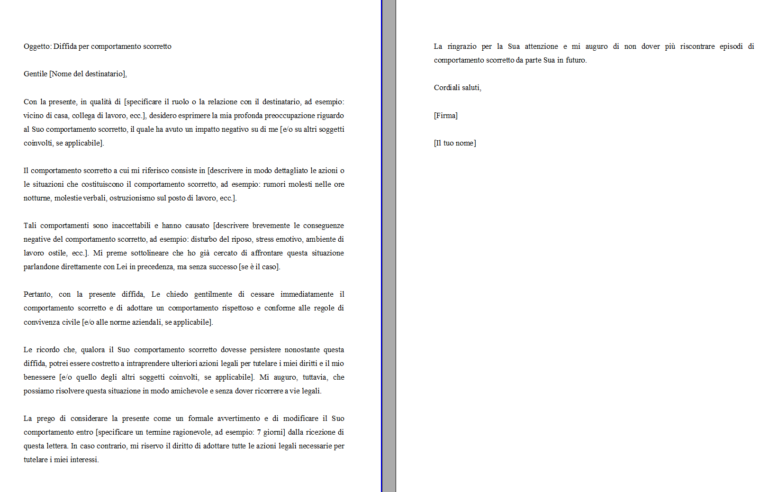 Lettera di Diffida per Comportamento Scorretto - Fac Simile Word e PDF ...