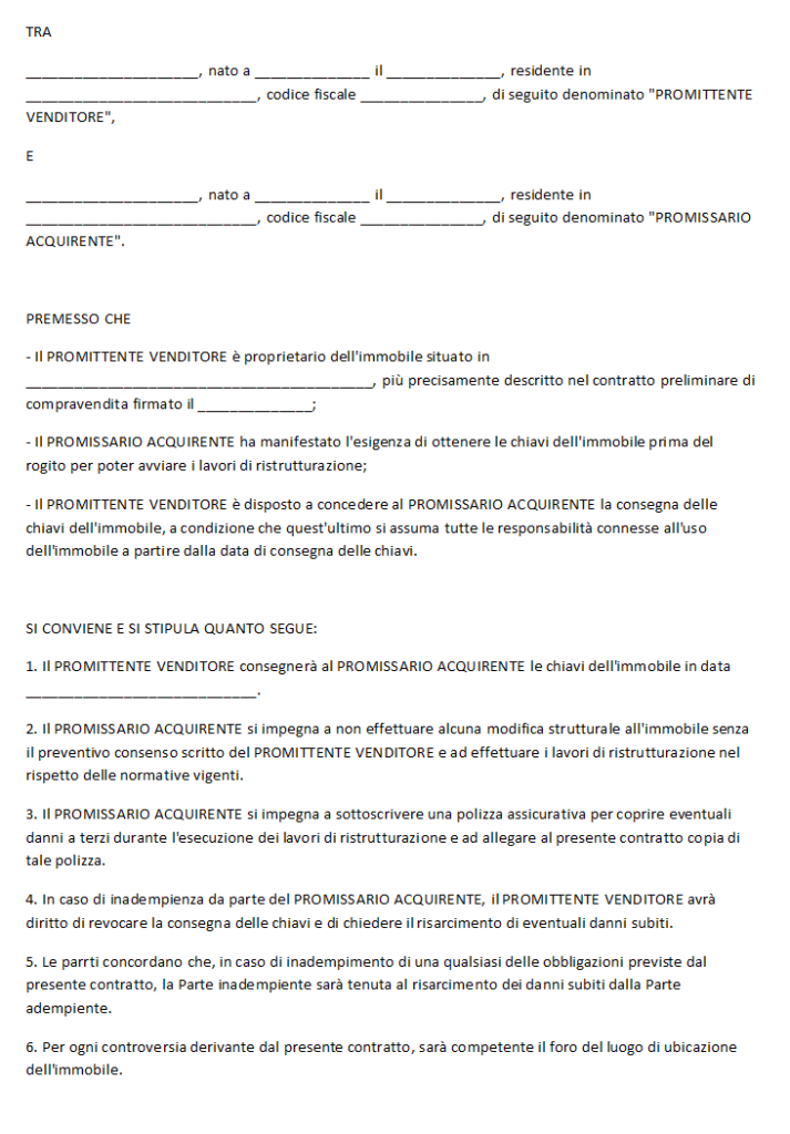 Consegna Chiavi Prima del Rogito - Modulo Word e PDF e Guida alla ...