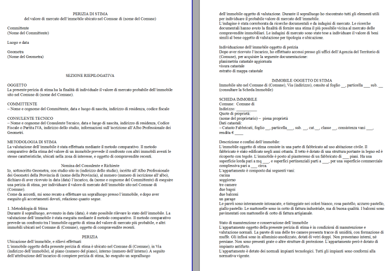 Perizia di Stima Immobile - Fac Simile Word e PDF e Guida alla Compilazione