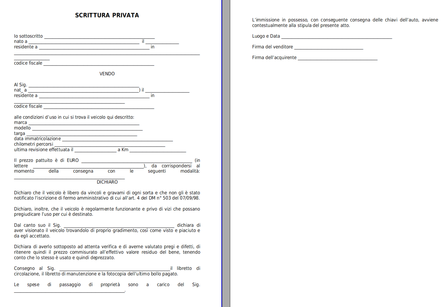 Vendita Auto tra Privati Visto e Piaciuto - Modulo Word e PDF e Guida ...