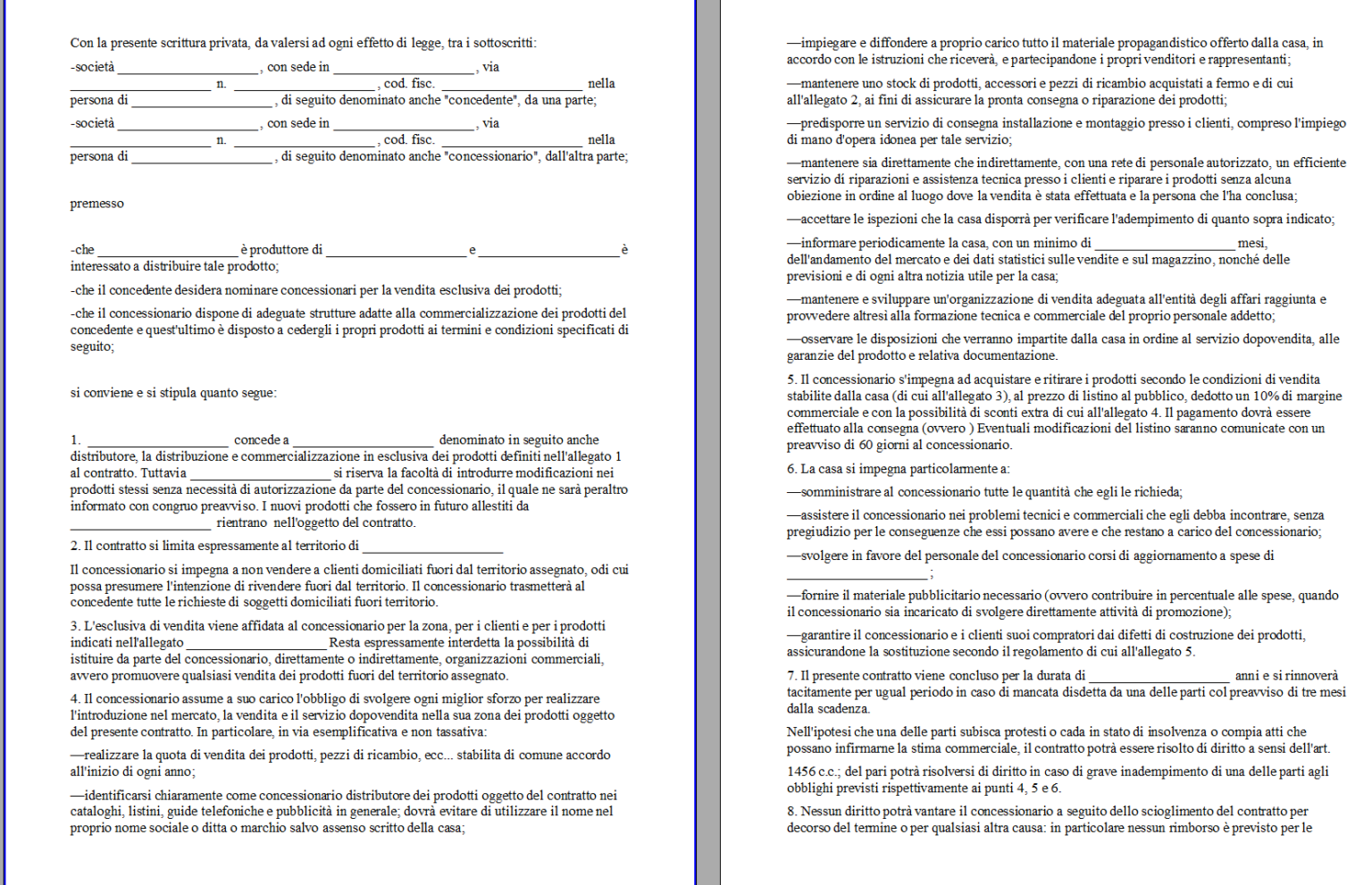 Contratto Esclusiva Commerciale - Fac Simile Word e PDF e Guida alla ...
