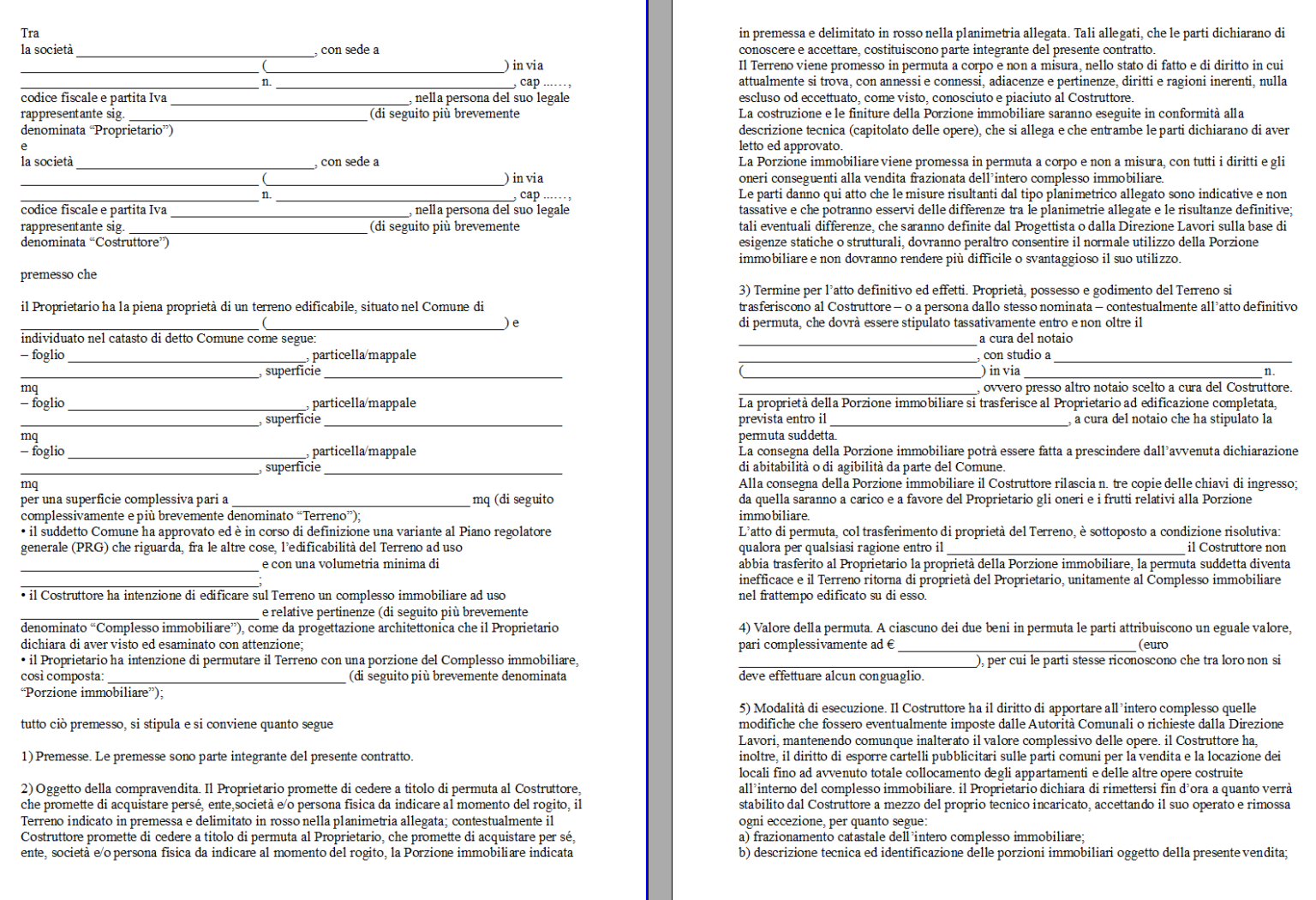Contratto Preliminare di Permuta Immobile da Costruire - Modulo Word e ...